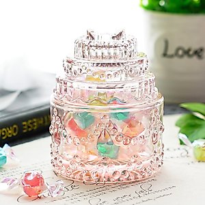 Glass Candy Dishes Decorative,Pink Cake Shaped Crystal Candy Jar with Lids,Candy Bowl with Lid, Candy Storage Food Container Jar,Candy Cookie Dish for Office Desk Wedding(2.3 Inch)