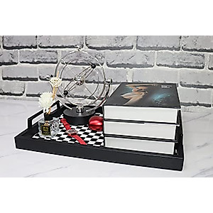 MCBZ Living Room Bedroom Decorative Tray, Coffee Table Kitchen Serving Tray, PU Leather Tray with Metal Handle 16.5 x 12.6 inches (Black and White Grid)