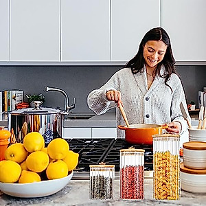 LUCKTE Glass Coffee Nuts Canister Airtight Storage Jar With Bamboo Lids Metal Handle Clear Glass Containers for Home Kitchen Storing Candy, Cookie, Pasta, Oatmeal, Spices (large)