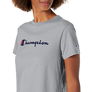 Champion womens Classic Tee, Script Logo T Shirt, Oxford Gray-y08113, Large US