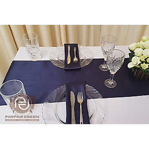 Parfair Dessin Pack of 10 Satin Table Runners 12 x 108 inch for Wedding Banquet Reception Party Decoration, Bright Silk and Smooth Fabric Party Table Runner - Navy Blue