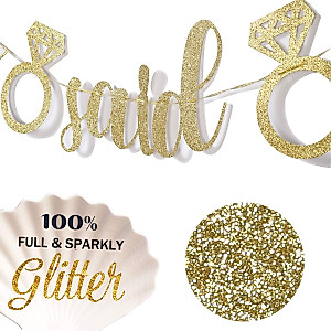 Wedding Decoration|Bachelorette Party Decoration|Gold Glittery Honeycomb Diamond Ring Hang Deco with He Asked She Said Yes Banner Wall Decor for Bridal Shower Engagement Party (HANG DECORATION)