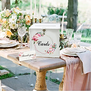 FCDECOR White Wedding Card Box with Lock, Gift Wedding Card Boxes for Reception, Greenery Rose DIY Wedding Envelope Money Card Box for Party Graduation Birthday Baby Shower Decorations