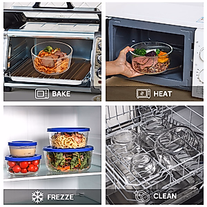 Vtopmart 4 Pack Glass Bowls with Lids (1, 2, 4, 7 Cup), Food Storage Containers, Meal Prep and Leftovers Keeper, Lunch Container, Microwave, Dishwasher & Freezer Safe