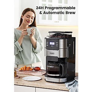 Gevi 10-Cup Coffee Maker with Grinder, Programmable Grind & Brew, 1.5L Water Reservoir, Keep Warm Plate Coffee Machine and Burr Grinder Combo