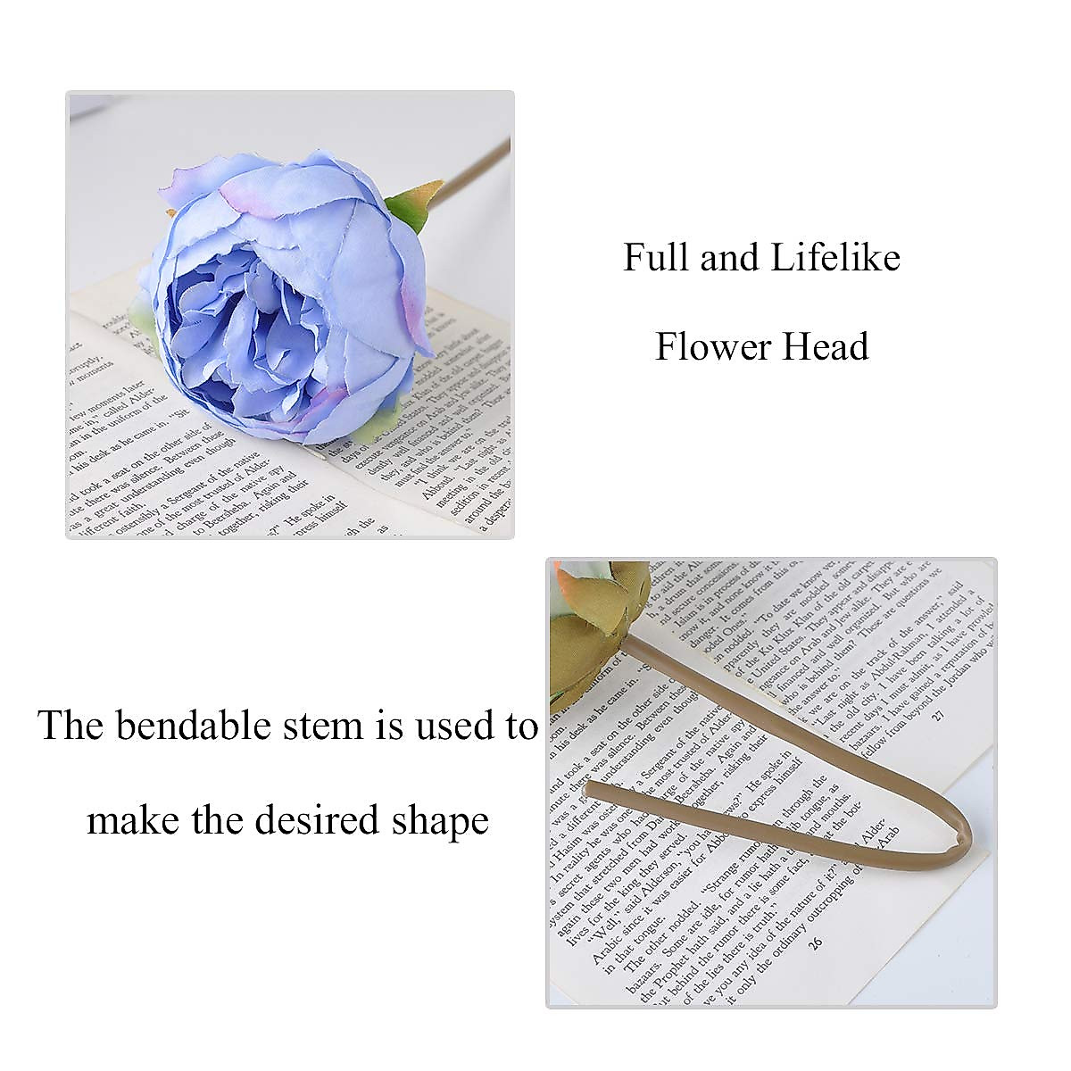 Louiesya Artificial Fake Flowers Peony 7 Flower Heads Silk Flower Arrangements Wedding Bouquets Decorations Plastic Floral Table Centerpieces Home Kitchen Garden Party Décor (Lake Blue)