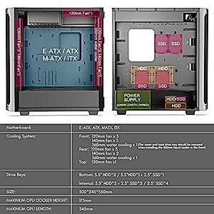 Segotep T1 Full-Tower E-ATX Gaming PC Case, Graphics Card Vertical Mounting w/Tempered Glass Side Panel, USB 3.0 Type-C I/O, Cable Management/Optional 360mm Radiator (No Fan Included)