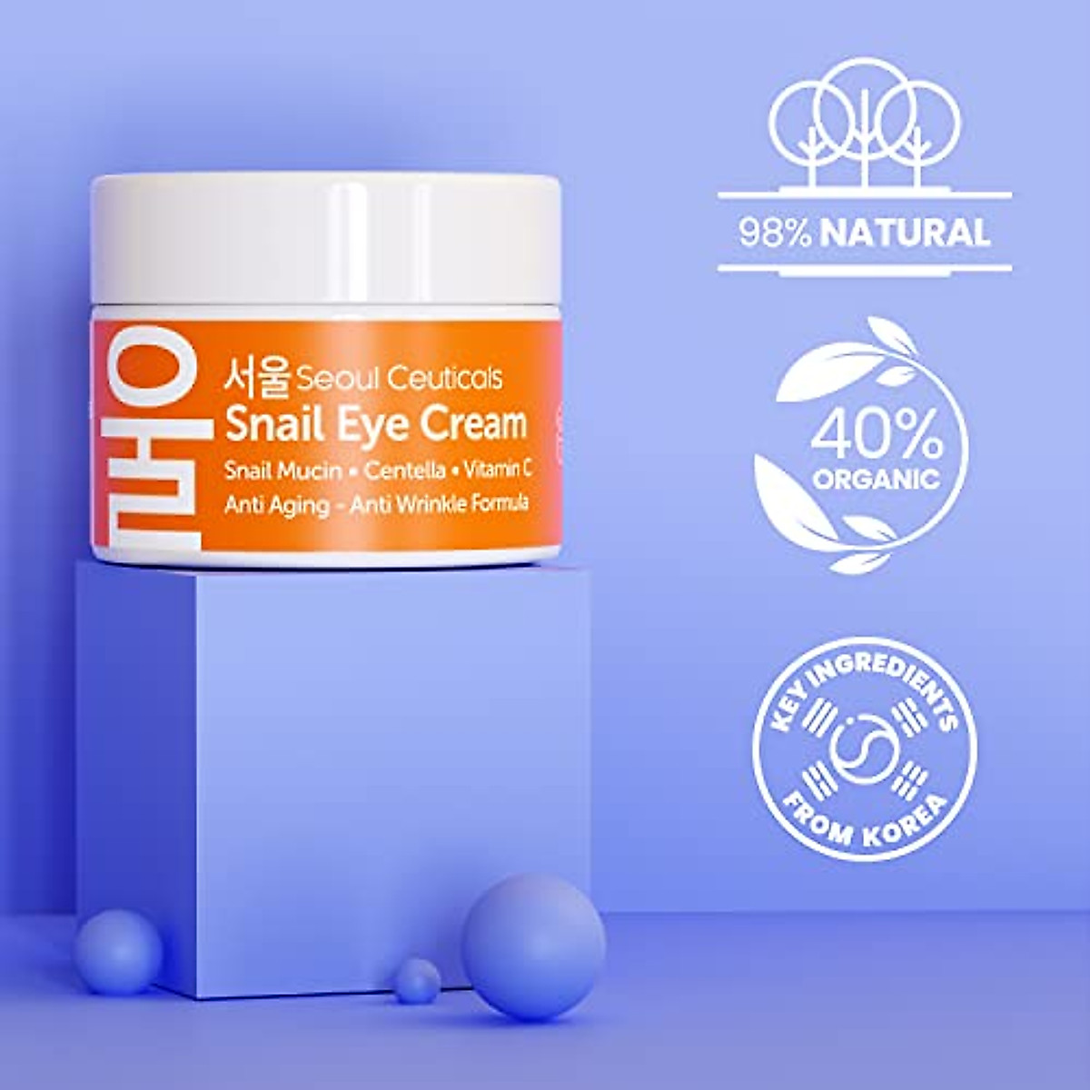 Korean Skin Care Snail Eye Cream - 97.5% Snail Mucin Korean Beauty Skincare Anti Aging Under Eye Cream With Cica Centella Asiatica - Extremely Effective Anti Wrinkle Eye Treatment Cream 0.5oz