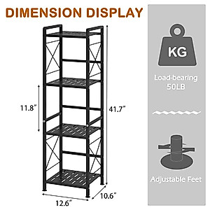 JSB 4 Tier Metal Bookshelf Bathroom Storage Standing Shelf Unit Kitchen Storage Organizer Display Rack Bookcases Shelves for Living Room, Bedroom, Office (Black, 4 Tier)