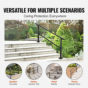 VEVOR Handrail for Outdoor Steps, 4-5 Steps Outdoor Handrail, Adjustable Metal Staircase Handrail, Thickened Stair Railings for Porch Railing, Deck Handrail
