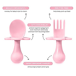 grabease Baby Essentials Must-Haves - Complete Feeding Set for Baby-Led Weaning and Portion Control - Suction Bottoms 4 Piece Set, BPA and Phthalates-Free, Blush