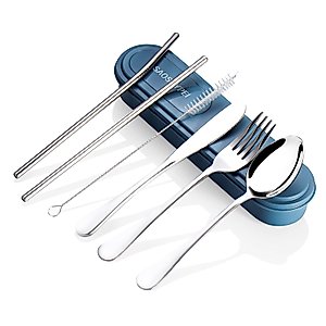 Portable Utensils Set with Case, 4pcs Stainless Steel Reusable Silverware for Lunch Camping School Picnic Workplace Travel, Lunch Box Includ Fork Spoon Knife,Easy to clean,Dishwasher Safe(Black)