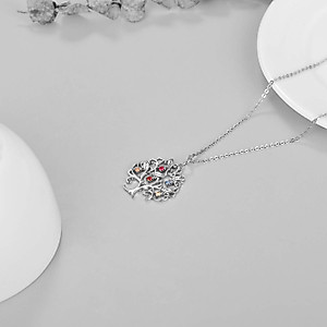 PEIMKO Personalized Custom Name Family Branch Tree Necklace for Women 925 Sterling Silver Necklace Made with Simulated Birthstone CZ Mother¡¯s Day Jewelry Gift - White