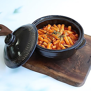 ElinCube Traditional Korean Stone Bowl with Lid (Dolsot), Sizzling Hot Pot for Bibimbap and variety Soup - Premium Ceramic Cookware