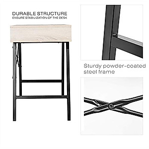 JJS 48" Home Office Writing Desk with Drawers, Modern Computer Study Wooden Desk Table Laptop PC Workstation with Storage, Mid Century Black