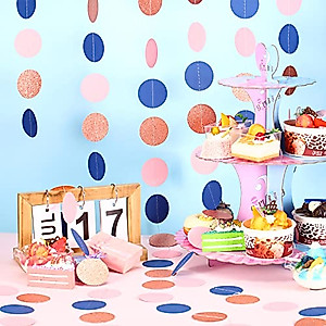 131Ft Paper Circle Garland Gender Reveal Decoration Streamer Hanging Dot Coin Garland Glitter Banners Backdrop for Gender Reveal Birthday Baby Shower Decoration( Navy Blue, Rose Gold, Light Pink)