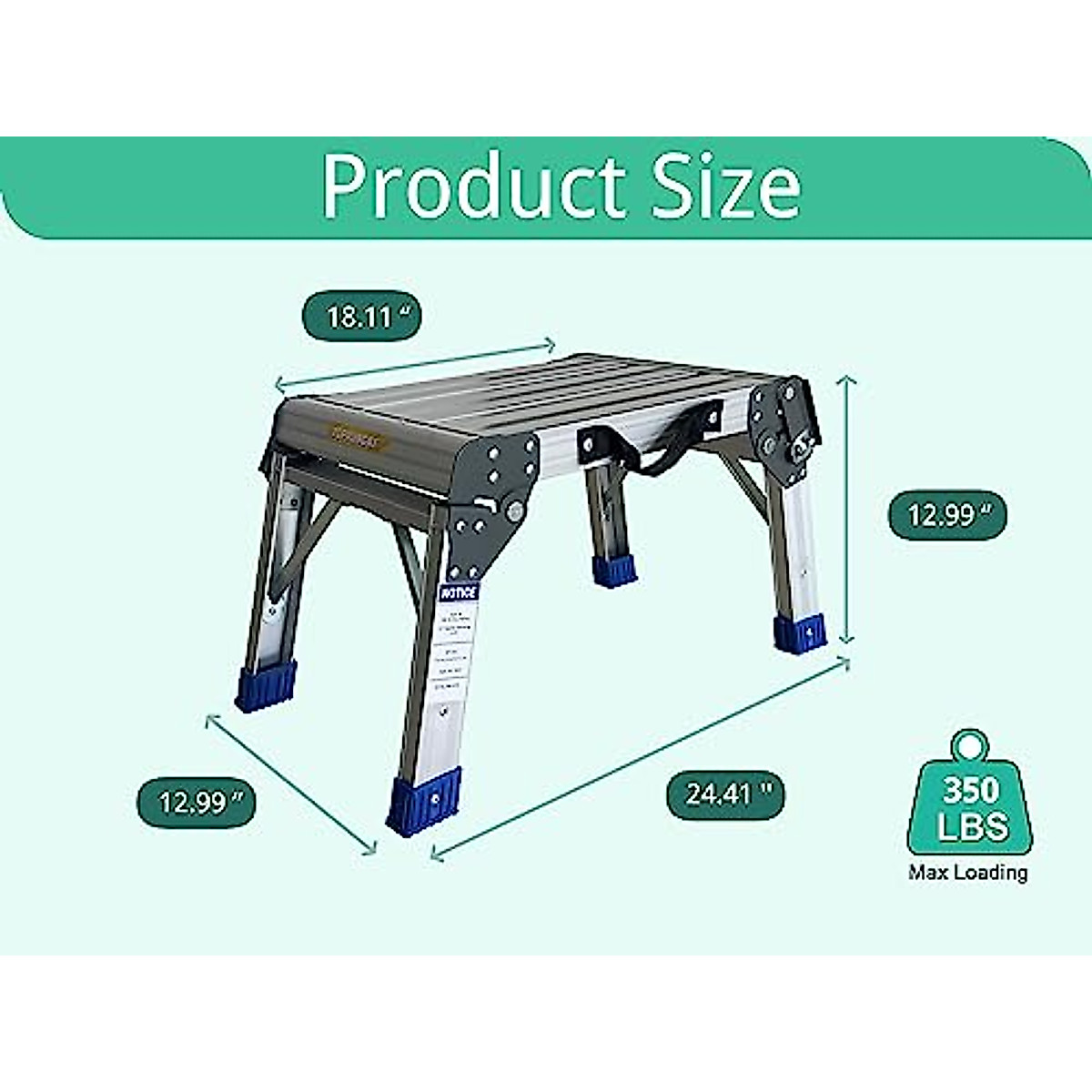 TOPRUNG Folding Step Stool Heavy Duty Lightweight Work Platform, Aluminum 350 lbs Weight Rating Anti-Slip Platform for Household Indoor Work