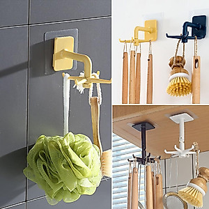 Poouty 360° Rotating Self Adhesive Utility Hook, 2024 New Under Cabinet Hooks Adhesive Kitchen Hooks for Hanging Utensils Holder Hanger Storage Rack for Kitchen Utensils Organizer (6Hooks, 2 Black)