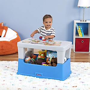 Simplay3 Play Around Toy Box Table – Multipurpose Kids Toy Box and Toddler Play Table for Toys, Art Supplies, Crafts – Durable, Plastic Large Toy Box, Made in USA