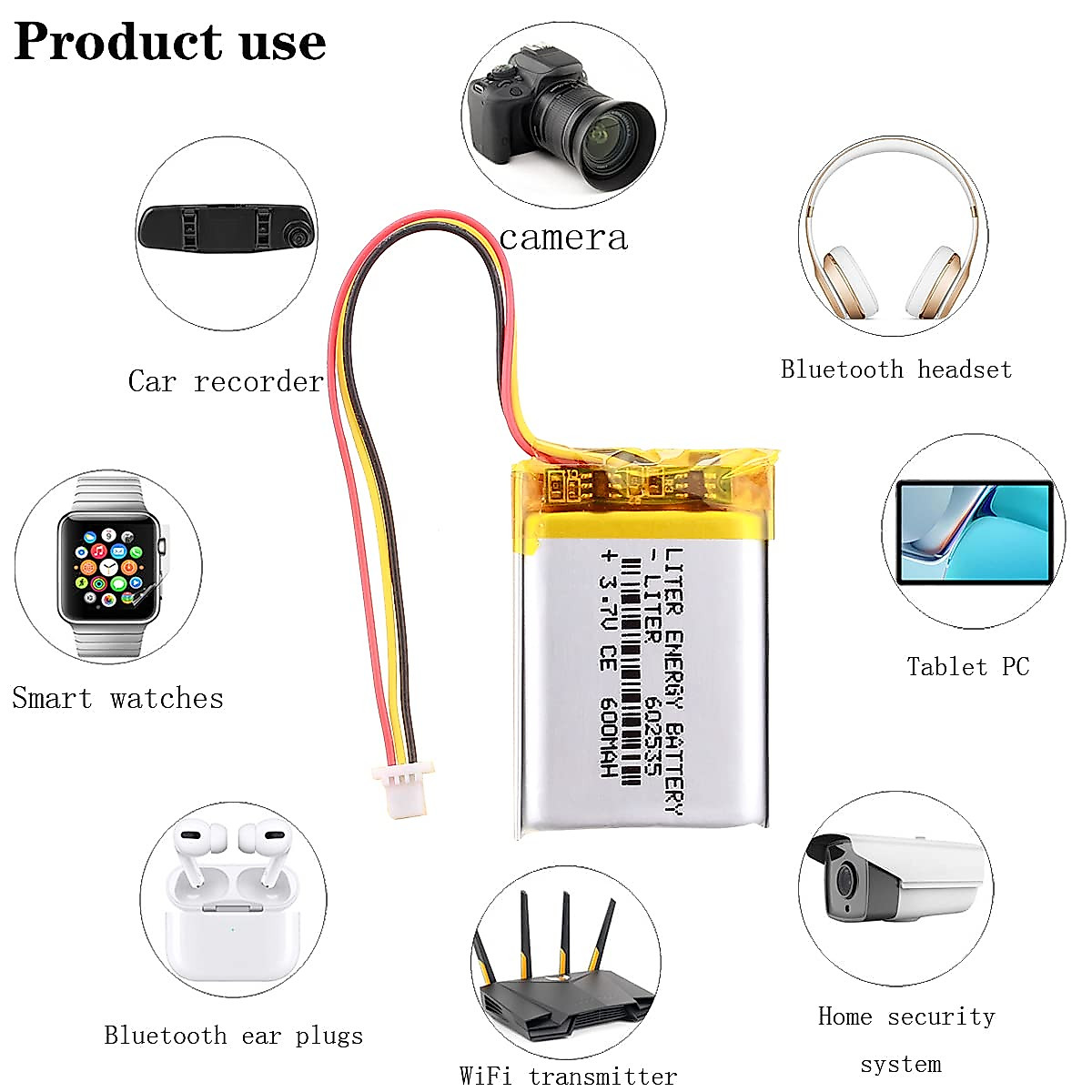 Liter energybattery 3.7V Lipo Battery 600mAh Rechargeable Lithium ion Polymer Battery 602535 Lithium Polymer ion Battery with SH 1.0-3P Connector