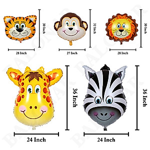 BALONAR 5pcs 32 Inch Tiger Lion Zebra Monkey Graffe Foil Balloons Animal Balloons for Child Birthday Party Supplies Cute Baby Shower Decorations