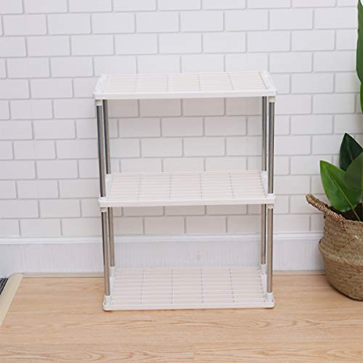 YARNOW 3- Tier Storage Shelf Plastic Shelving Unit Free Standing Rack Organizer Tool Holder Plant Stand for Kitchen Bathroom Laundry Narrow Places Shoe White