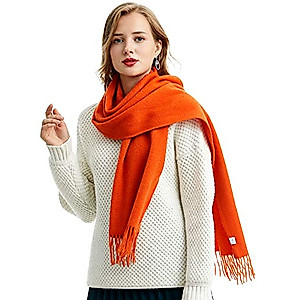 Cashmere Scarf of Pure Cashmere, Quality Finishing, Gorgeous & Natural, Long Size 70.9x11.9 in, K0102 (Orange)