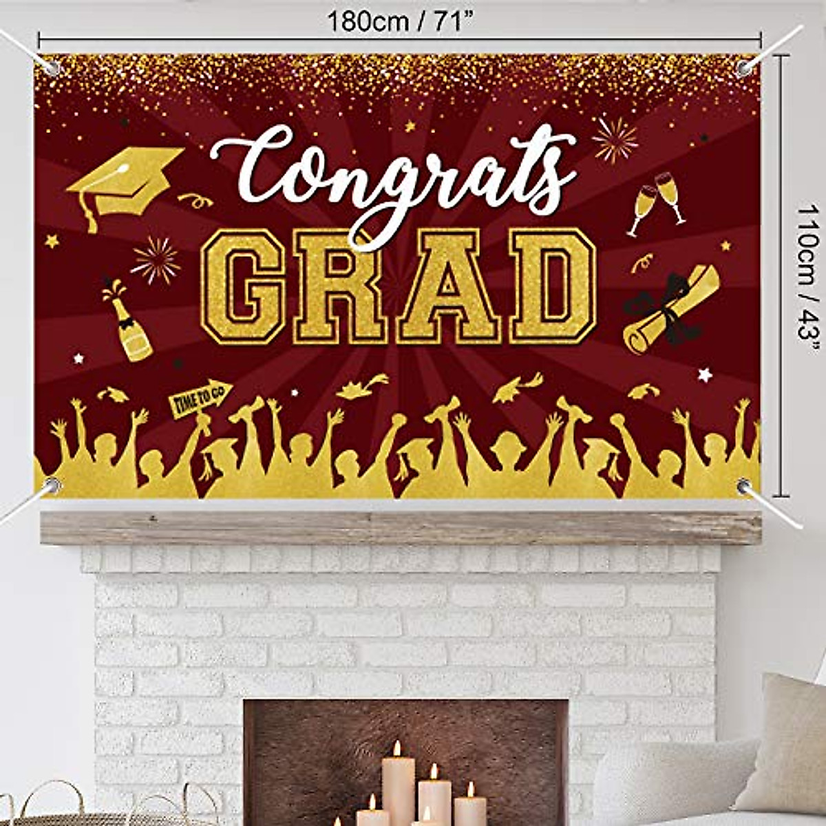 Maroon Graduation Banner 2023 Congrats Grad for Graduation Party Decoration SuppliesLarge Graduation Fabric Backdrop for High School College 71 x 43”