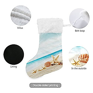 Kigai Christmas Stockings Summer Beach Landscape Large Candy Stockings Stuffers Kids Cute Xmas Sock Decorations 2PCS for Home Holiday Party 12" x18"