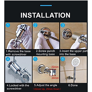 All Metal Shower Head Holder,180° Adjustable Shower Wand Holder with Handle,Handheld Shower Head Holder,Shower Head Holder Wall Mount,Handheld Shower Head Bracket