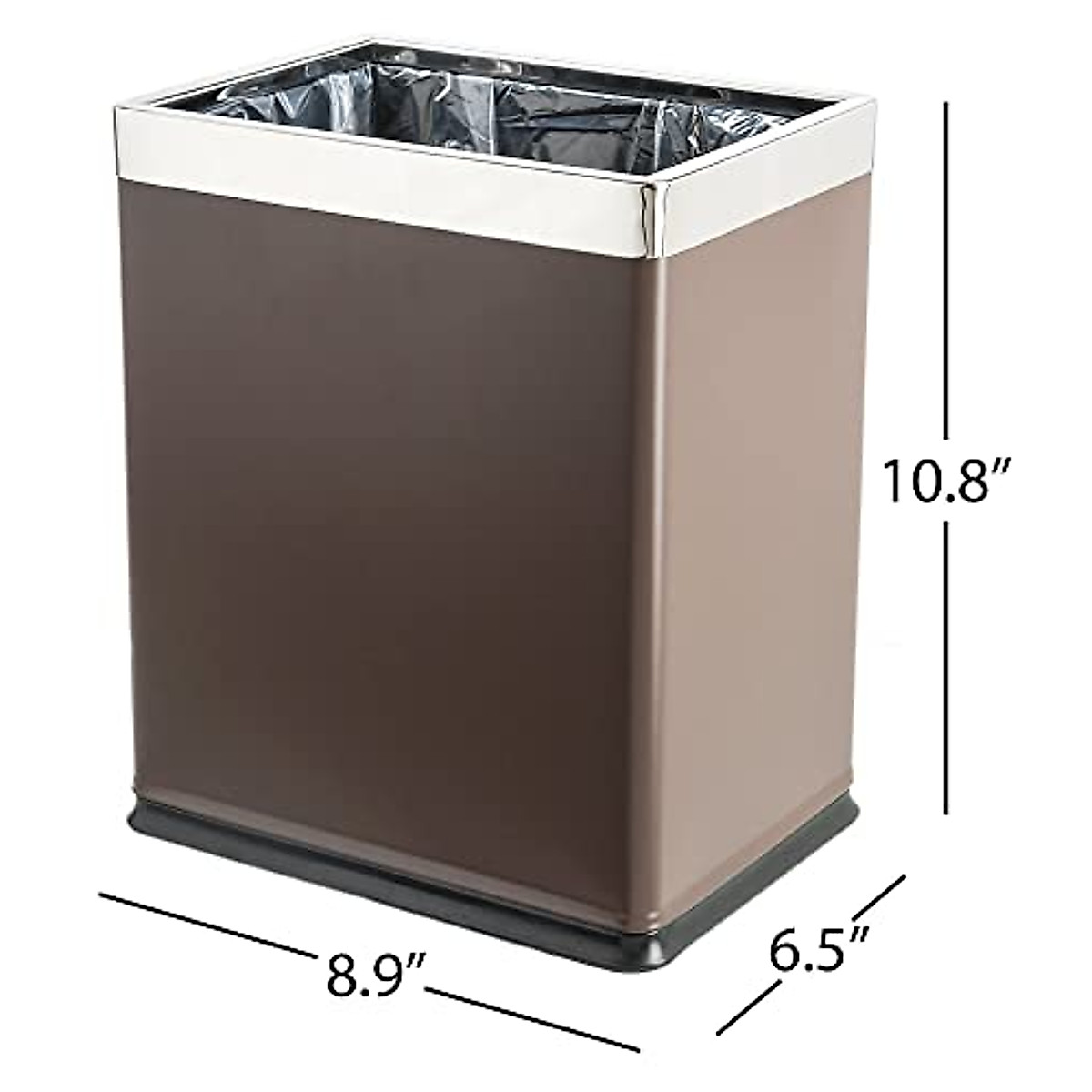 Brelso 'Invisi-Overlap' Open Top Metal Trash Can, Small Office Wastebasket, Modern Home Décor, Rectangle Shape (Brown)