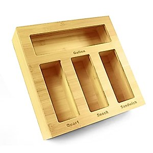 Bucantto Bamboo Food Storage Bag Organizer for Drawer, Compatible with Ziplock and Most Other Brands for Gallon, Quart, Sandwich & Snack Size Bags