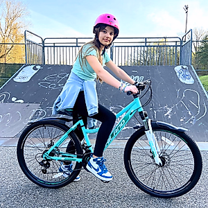 HH HILAND 26 Inch Womens Mountain Bike, with Step-Through Frame, 21 Speeds, Suspension Fork MTB, Bicycle for Women Men Adult Green