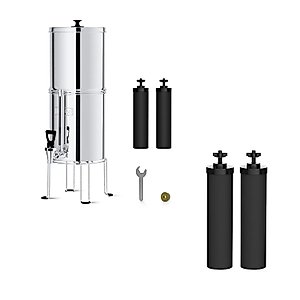 Waterdrop Gravity-fed Water Filter System with 4 Filters, Metal Water Level Spigot and Stand, 2.25G Stainless-Steel System, Reduces Chlorine-King Tank Series