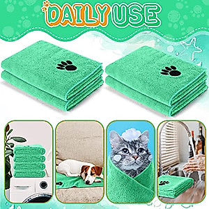Chumia 4 Pack Pet Grooming Towel Absorbent Dog Towels for Drying Dogs Soft Microfiber Dog Drying Towel Quick Drying Large Dog Bath Towel for Dogs, Cats and Other Pets (Green, 16 x 31 Inch)