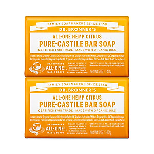 Dr. Bronner's - Pure-Castile Bar Soap (Citrus, 5 ounce, 2-Pack) - Made with Organic Oils, For Face, Body and Hair, Gentle and Moisturizing, Biodegradable, Vegan, Cruelty-free, Non-GMO