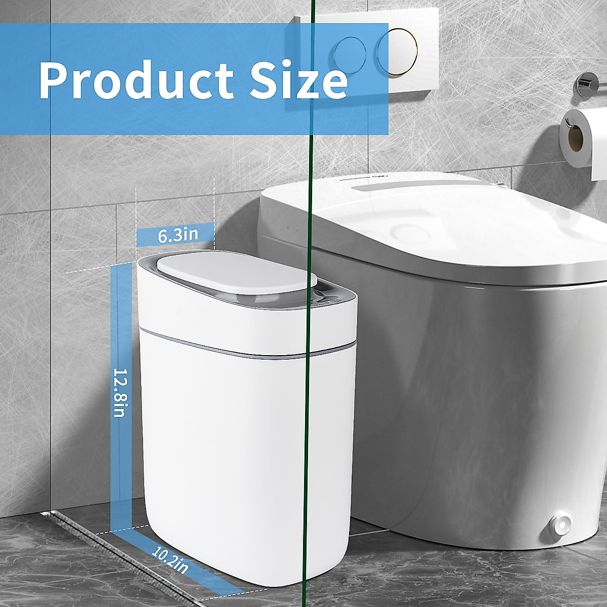 Apetecer Trash Can with Lid Automatic Garbage Can, 3.5 Gallon Slim Small White Plastic Smart Trash Bin, Narrow Motion Sensor for Bedroom, Bathroom, Toilet Office（4*AA Battery）