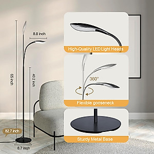 OUTON LED Floor Lamp, 12W 1080LM, Dimmable Adjustable Gooseneck Standing Lamp with 4 Color Temperature, Remote & Touch Control, 1H Timer, Memory Function for Reading Living Room Bedroom Office (Black)