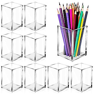 AFOROEOA 10 Pack Clear Acrylic Pen Holder Makeup Brush Holder Desktop Pencil Organizer Acrylic Pencil Cup Stationery Office Organizer Accessory for Office School Makeup Desk…