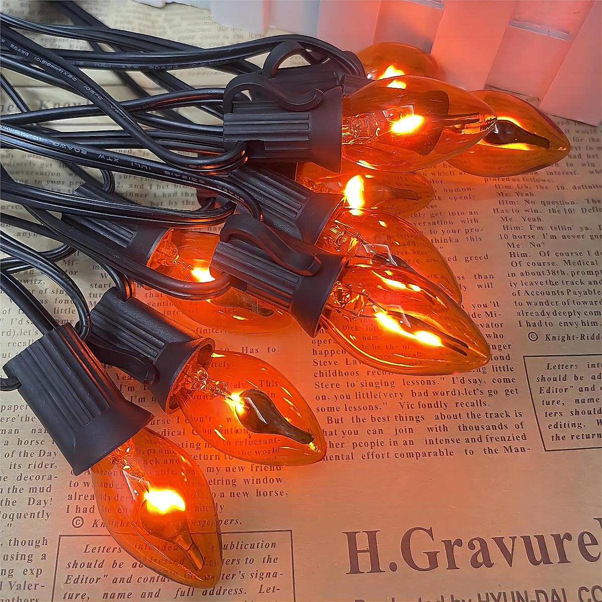 Konictom 12 Pack C18 Clear Flame Shape Light Bulb,1W Flame Flickering Lights for Indoor Outdoor Halloween Christmas Party Decor