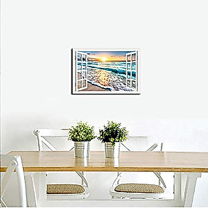 Wave Canvas Wall Art Sunset Ocean Nature Pictures Ready to Hang for Living Room Bedroom Home Decorations Modern Stretched and Framed Seascape Giclee Artwork Ready to Hang