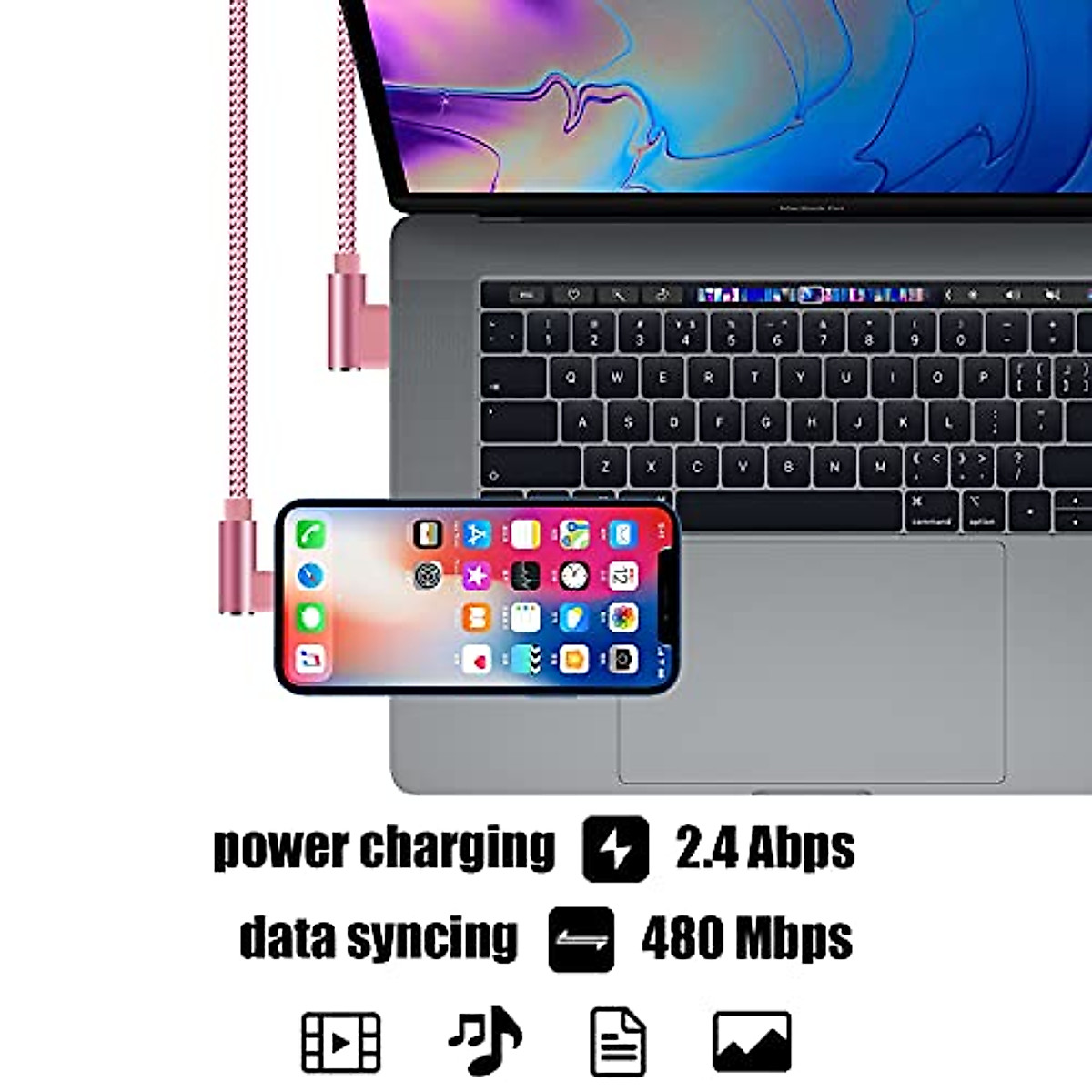 iPhone Charger 10 ft 90 Degree Lightning Cable 3 Pack MFi Certified Lightning Cable Nylon Braided Right Angle iPhone Charging Cable for iPhone 13 12 11 Pro X XS XR 8 Plus 7 6 5(Rose Gold,10 Foot)