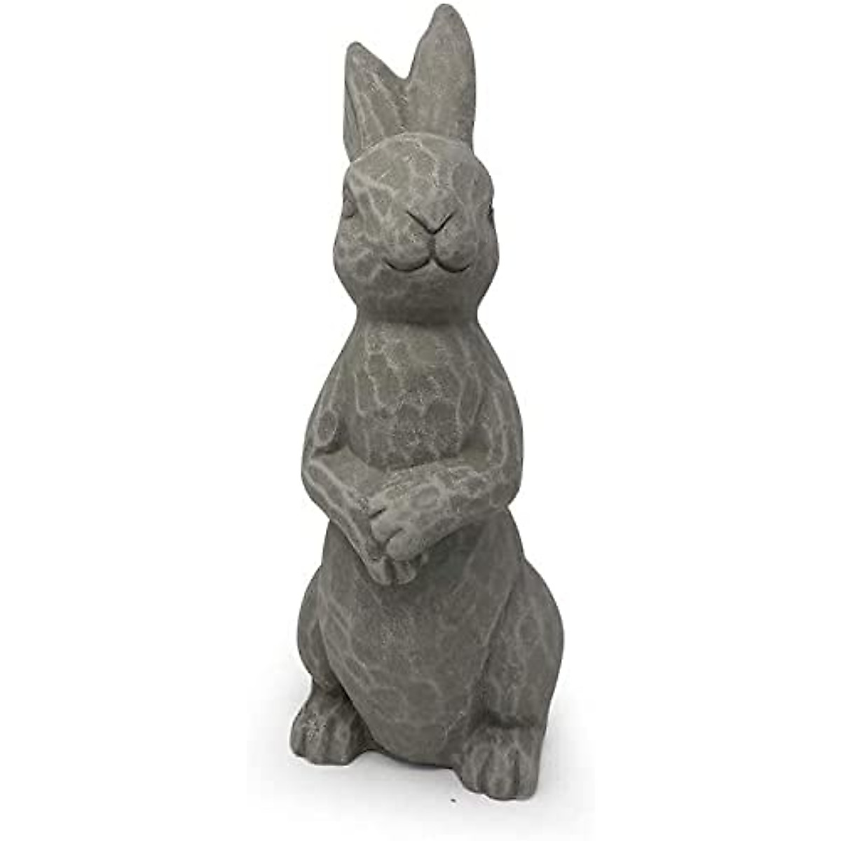 Elly Décor 14 Inch Tall Standing Sculpture for Your Patio & Yard, Outdoor Lawn décor, Cute Ceramic Figurine Garden Rabbit Bunny Statue, Gray Cement