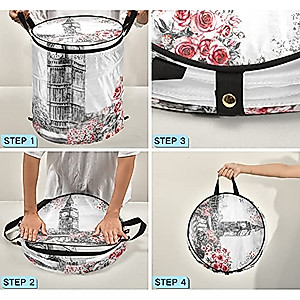 London Big Ben Rose Pop Up Laundry Hamper With Lid Foldable Laundry Basket With Handles Collapsible Storage Basket Clothes Organizer for Home College Dorm Camping