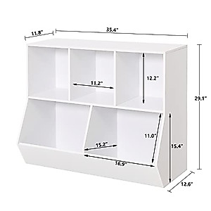 Iwell Toy Storage Cabinet with 3 Drawers, Kids Bookshelf, Kids Toy Organizer, 8 Cubicles, Bookcase Footboard, Bookshelf for Kids, for Playroom, Bedroom, Nursery, School, White
