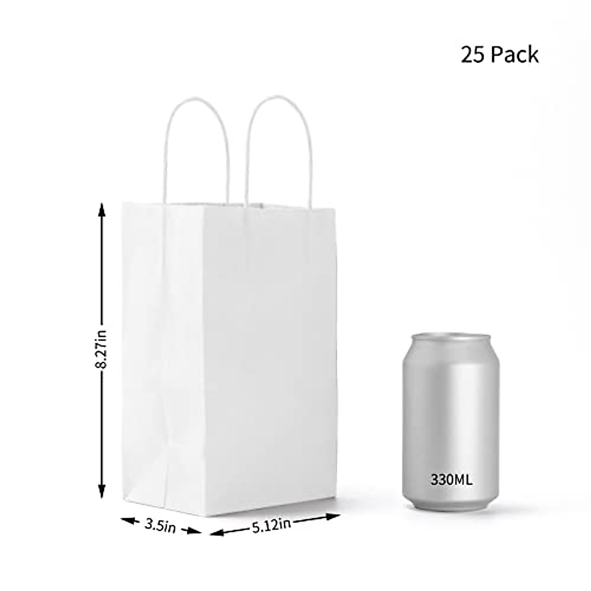 Lyeasw 25 Pack White Paper Bags with Handles,5.1X3.5X8 .2 inch Small Gift Bags Bulk, Kraft Party favor Grocery Shopping Bags