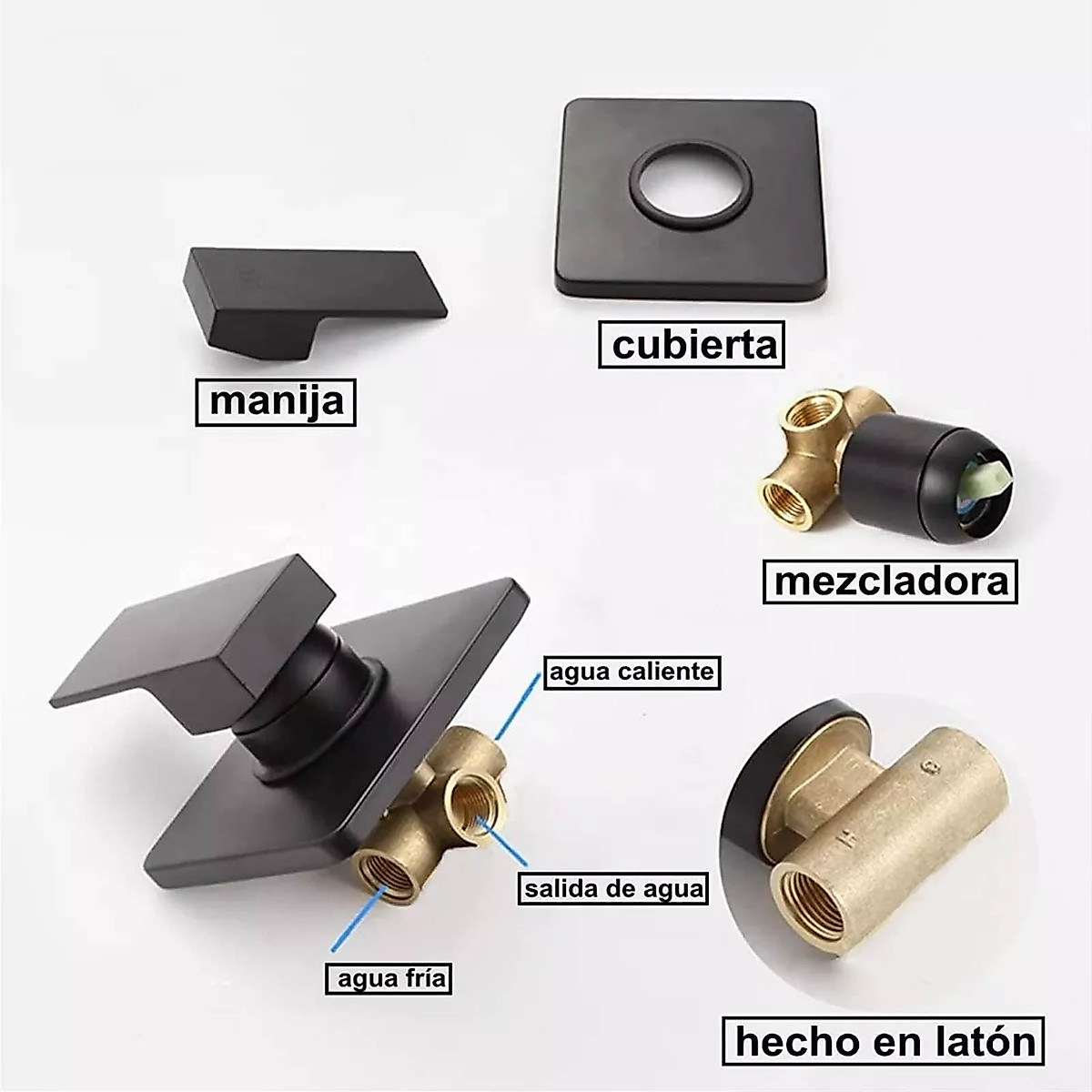 Topyond Bathtub Faucet Set,Shower System,Rain Shower Kit Square Single Handle in Wall Waterfall Shower Head Kit for Bathroom Home Black