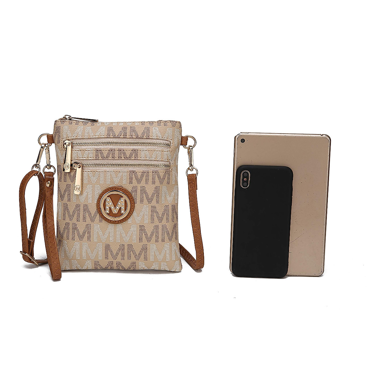 MKF Crossbody Bags for Women, Wristlet Strap – PU Leather Shoulder Handbag – Small Crossover Messenger Purse, Black