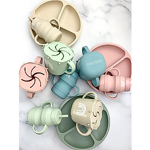 Hippypotamus Silicone Transition Cups - Small Baby/Toddler Cups With Straws & Lids - Removable Handles - Set of 2 (Blush/Nude)