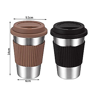 Hoshen 17 Ounce Tumbler Mug (With Silicone Lid), Stainless Steel Coffee Cup, Anti-Scald Coaster, Beverage Cup，Brown